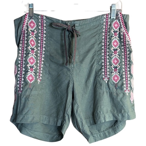 Johnny Was | Shorts | Johnny Was Sabriya Embroidered Green Linen Womens ...